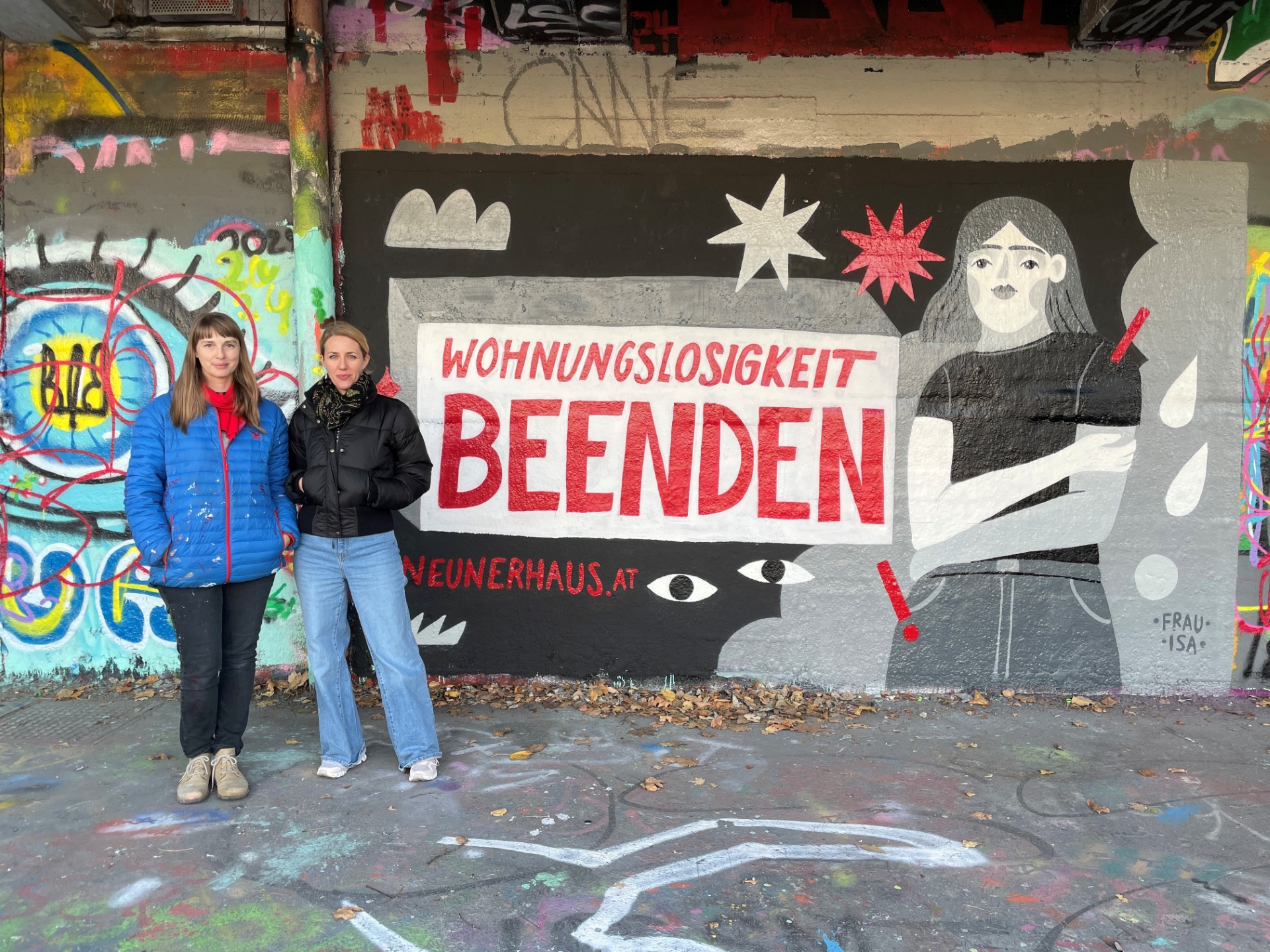 Frau Isa Street Art Wohnungslosigkeit beenden neunerhaus Graffiti Kunst ...